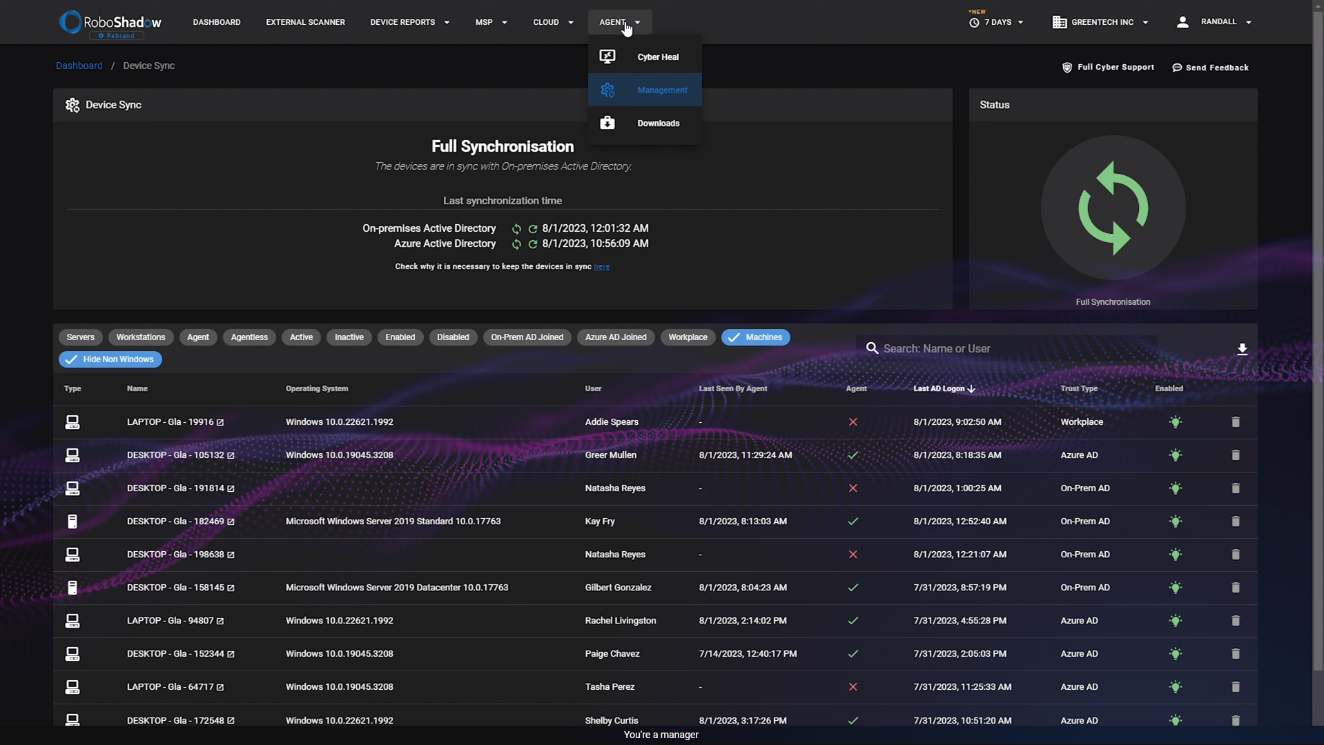 RoboShadow Dashboard: Device Management Overview